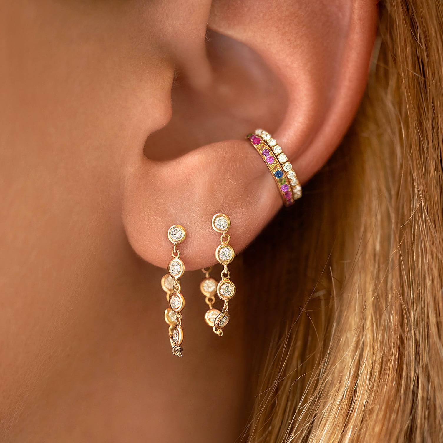 Single Line Color Stone Cuff Earring