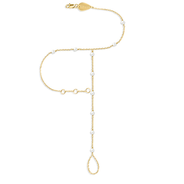 Pearl Hand Chain - Delicate 18K Gold Hand Chain with Mini Pearls