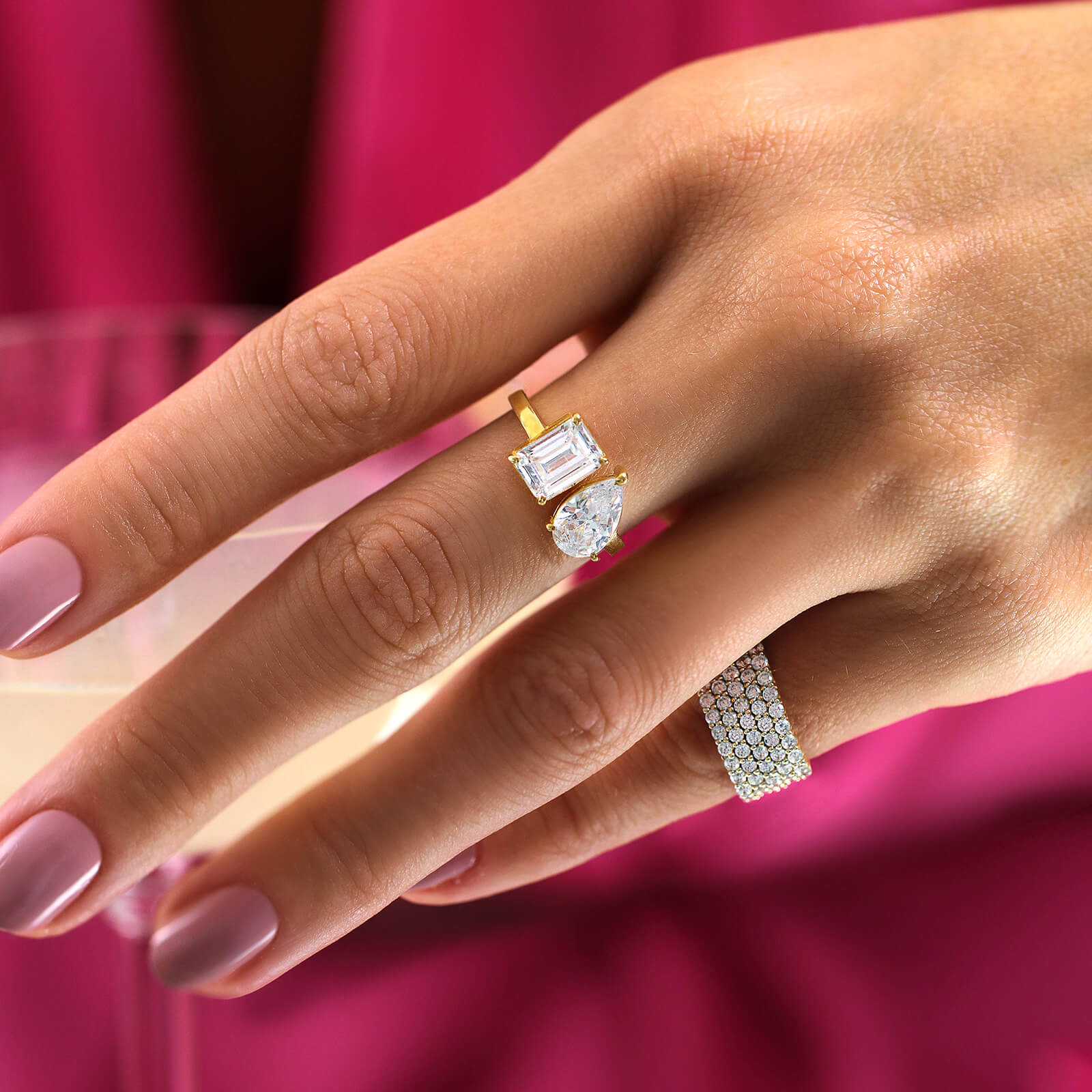 Twin Pear Emerald Engagement Ring - Aquae Jewels