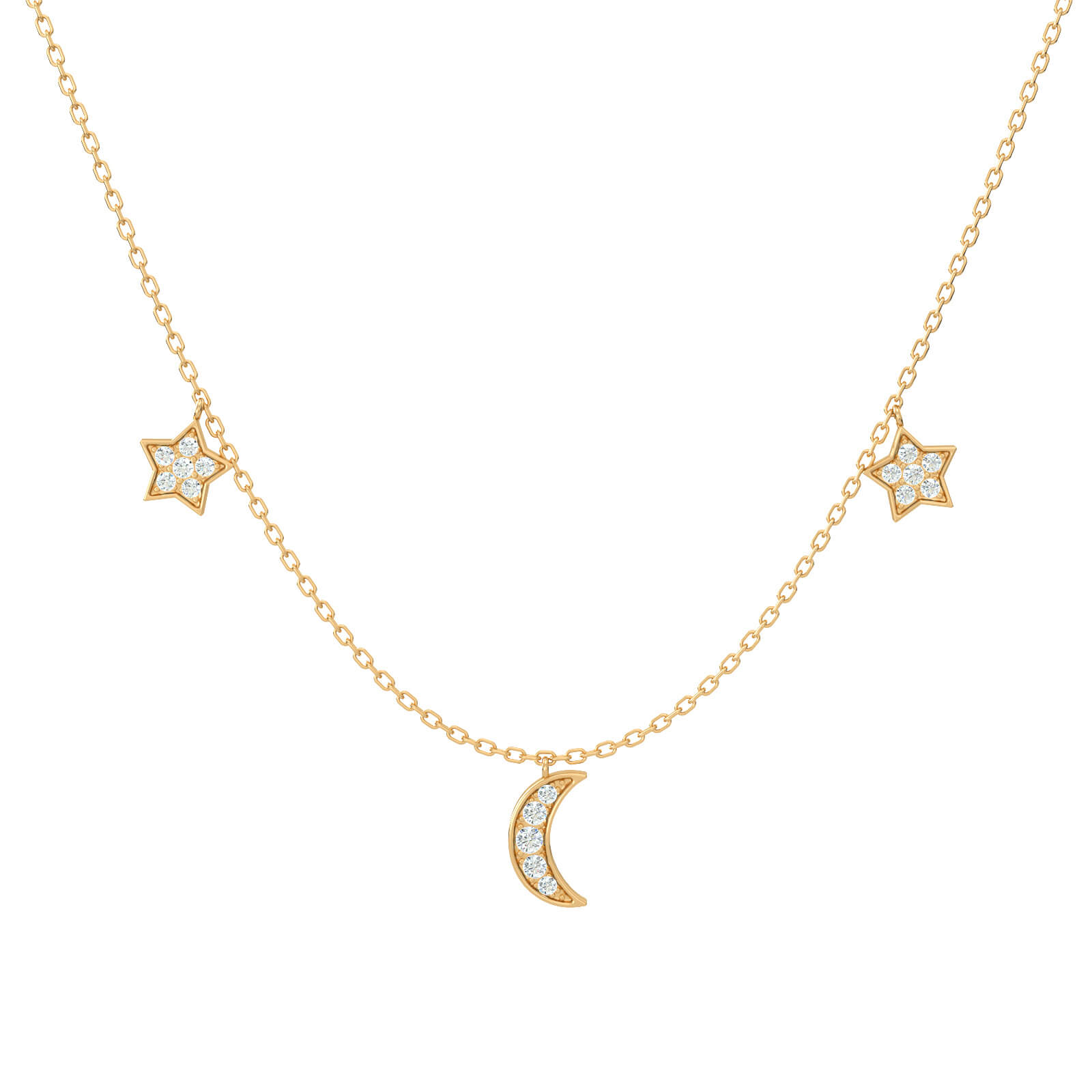 Mini Moon and Stars - Diamond Moon and Stars Necklace